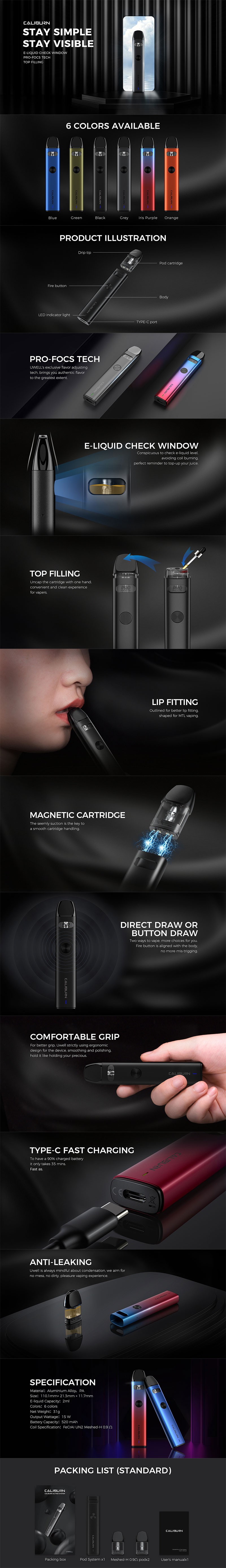 Buy Authentic Uwell Caliburn A2 Pod System Kit Green