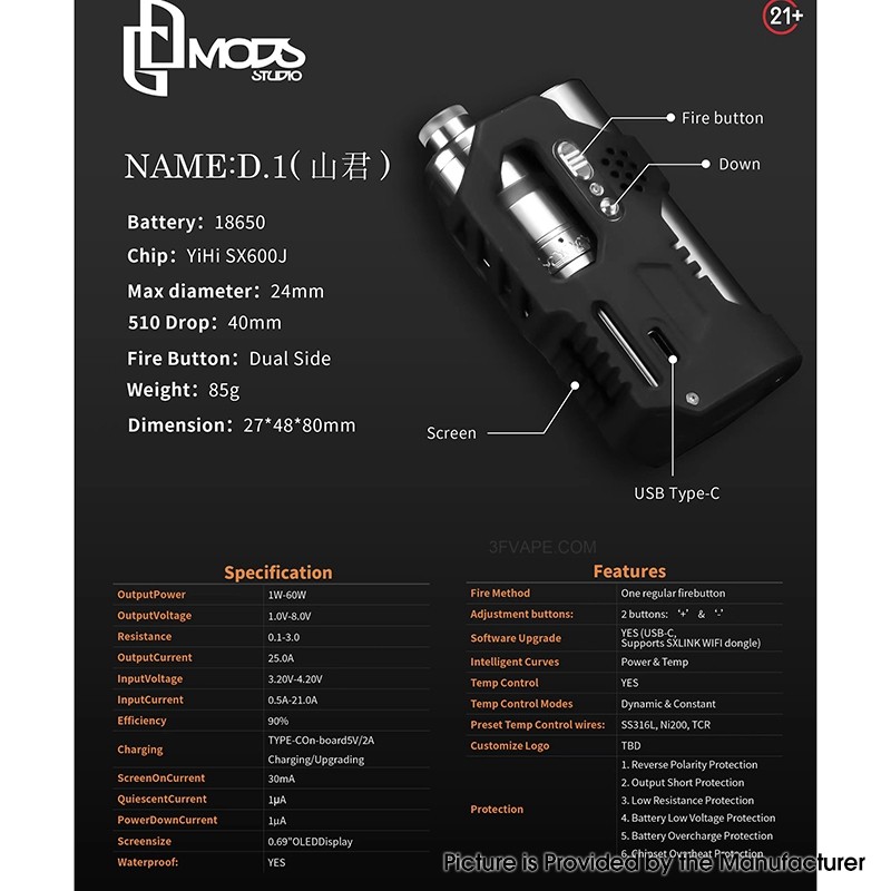 Buy Authentic GDMods D.1 VW Vape Box Mod YiHi SX600J Chipset