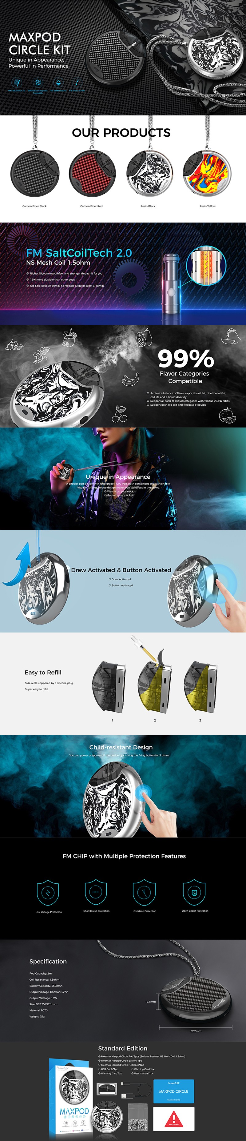 Buy Authentic FreeMax Maxpod Circle Pod System Kit Carbon Fiber Black