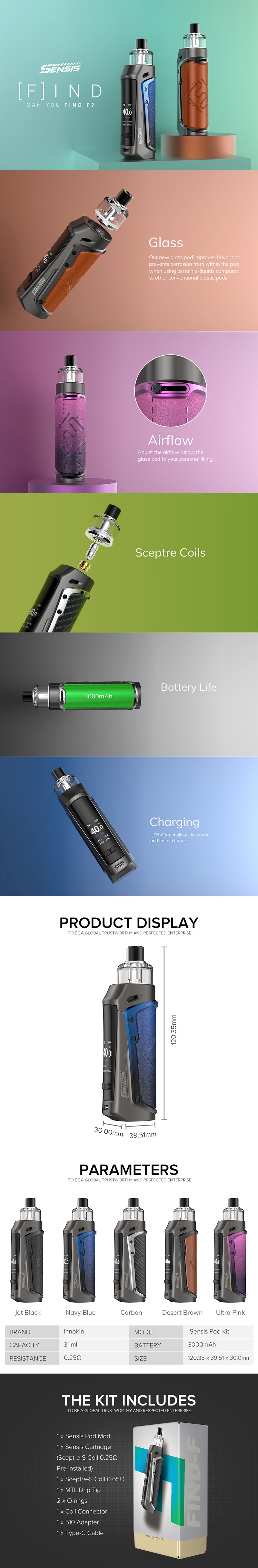 Innokin Sensis 40W 3000mAh Next-Gen Pod System Mod Kit | Vape.to ...